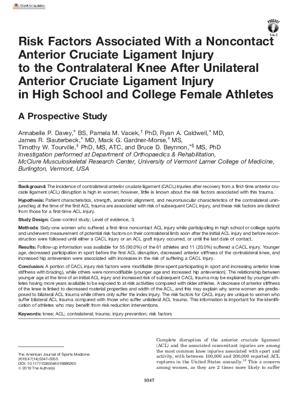 (PDF) Risk Factors Associated With a Noncontact Anterior Cruciate ...