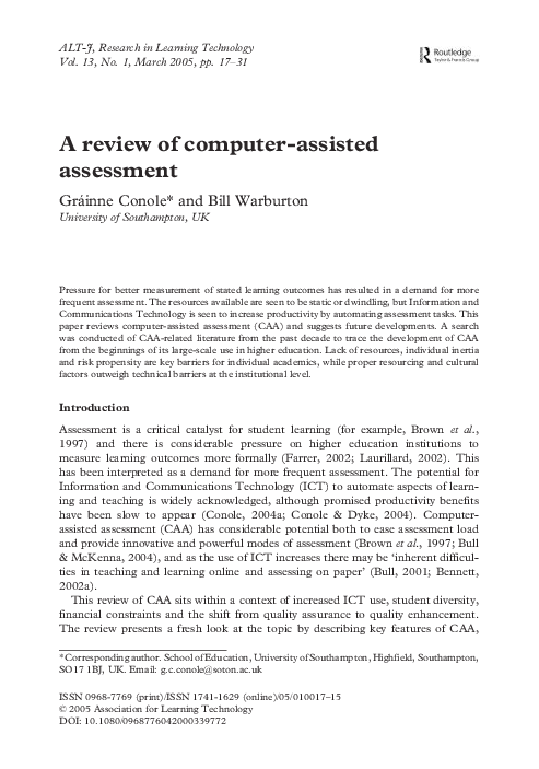 (PDF) A review of computer-assisted assessment