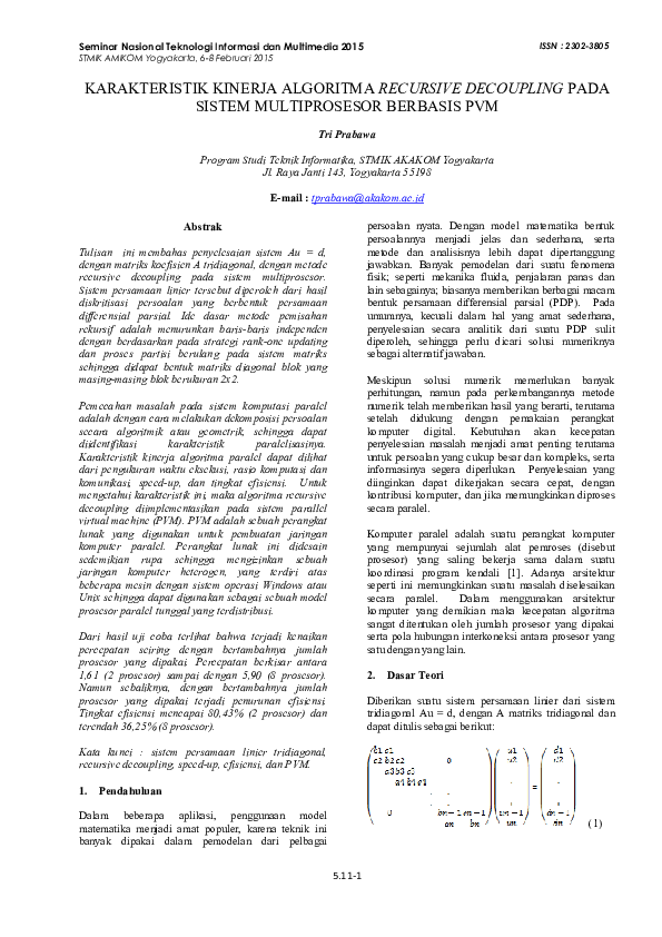 (PDF) Karakteristik Kinerja Algoritma Recursive Decoupling Pada Sistem Multiprosesor Berbasis PVM
