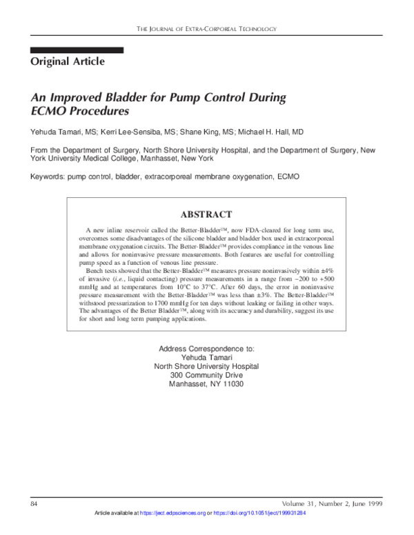 (PDF) An Improved Bladder for Pump Control During ECMO Procedures