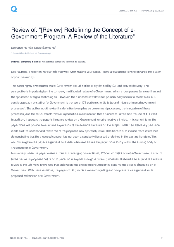 (PDF) Review of: "[Review] Redefining the Concept of e-Government ...
