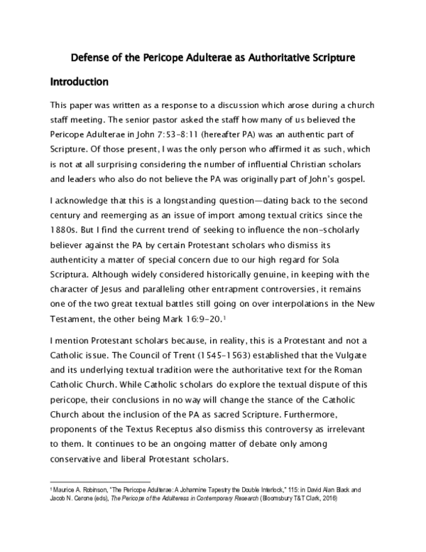 (PDF) Defense of the Pericope Adulterae as Authoritative Scripture