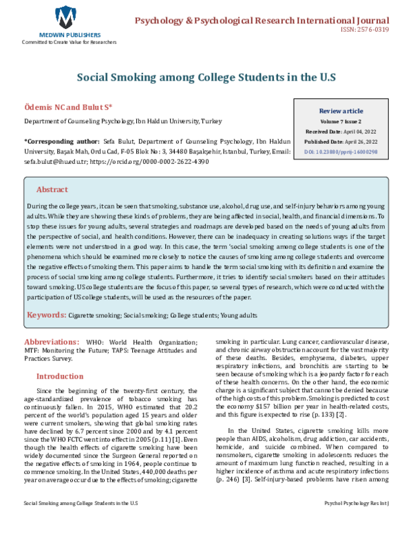 (PDF) Social Smoking among College Students in the U.S
