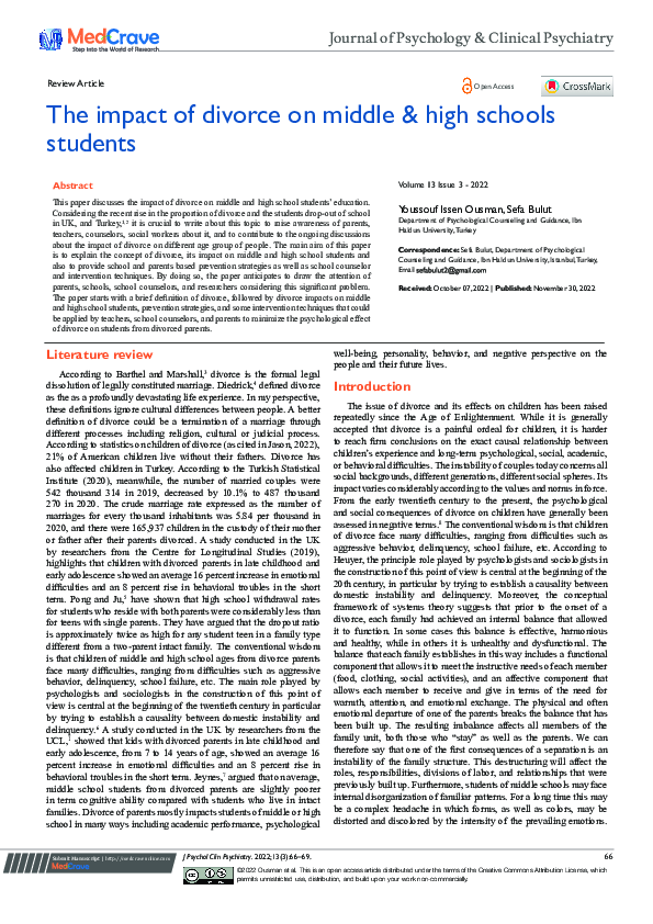(PDF) The impact of divorce on middle & high schools students | Sefa ...
