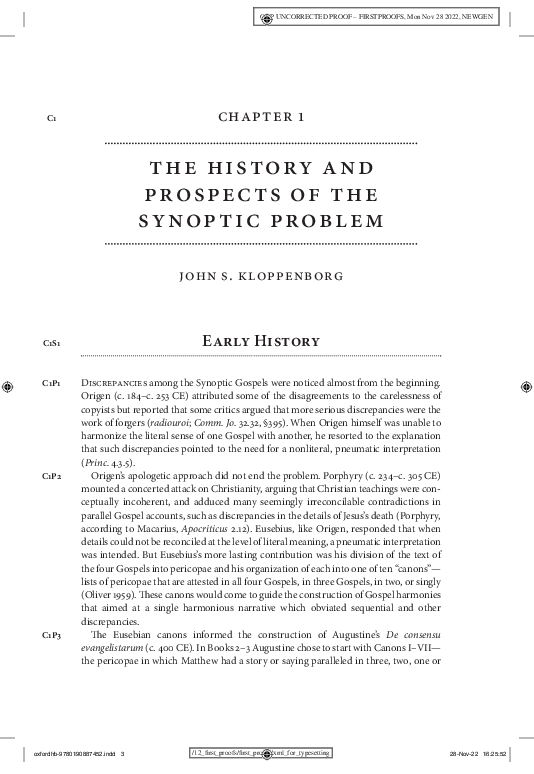 (PDF) The History and Prospects of the Synoptic Problem
