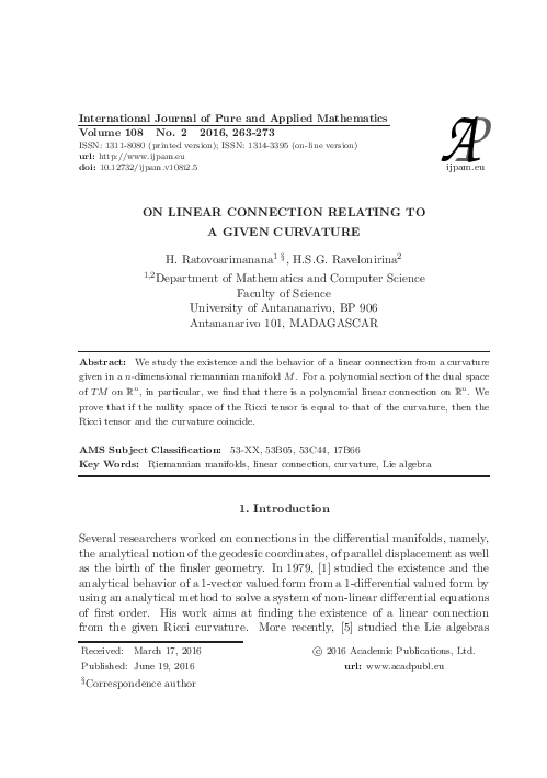(PDF) On Linear Connection Relating to a Given Curvature