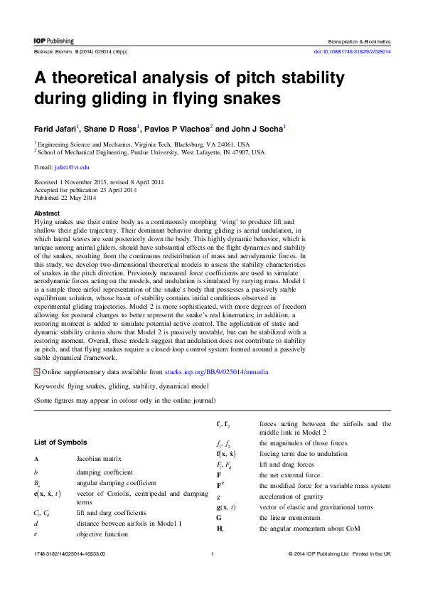 (PDF) A theoretical analysis of pitch stability during gliding in ...