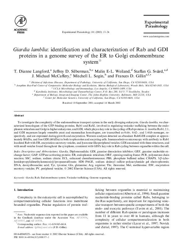 (PDF) Giardia lamblia: identification and characterization of Rab and ...