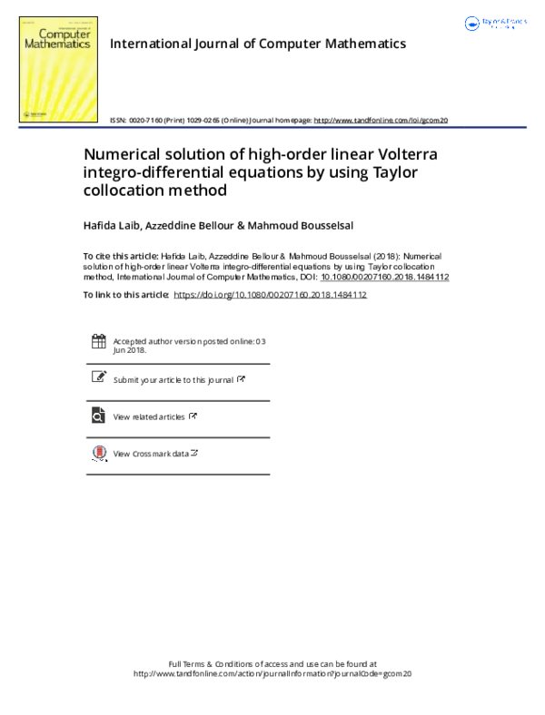 (PDF) Numerical solution of high-order linear Volterra integro ...
