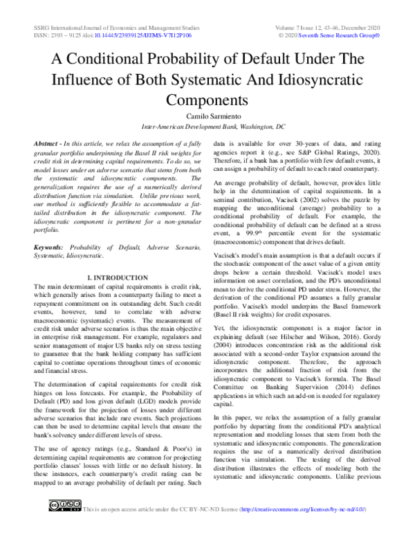 (PDF) A Conditional Probability of Default Under The Influence of Both ...