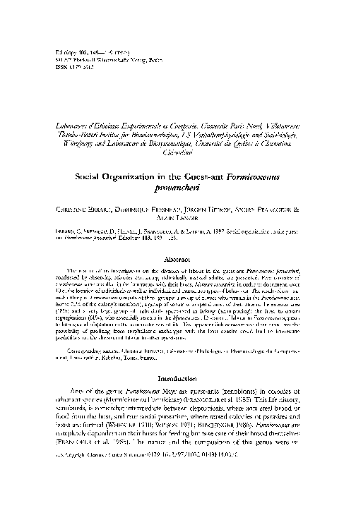 (PDF) Social Organization in the Guest‐ant Formicoxenus provancheri