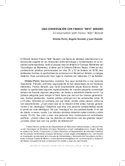 (PDF) Una conversación con Franco “Bifo” Berardi