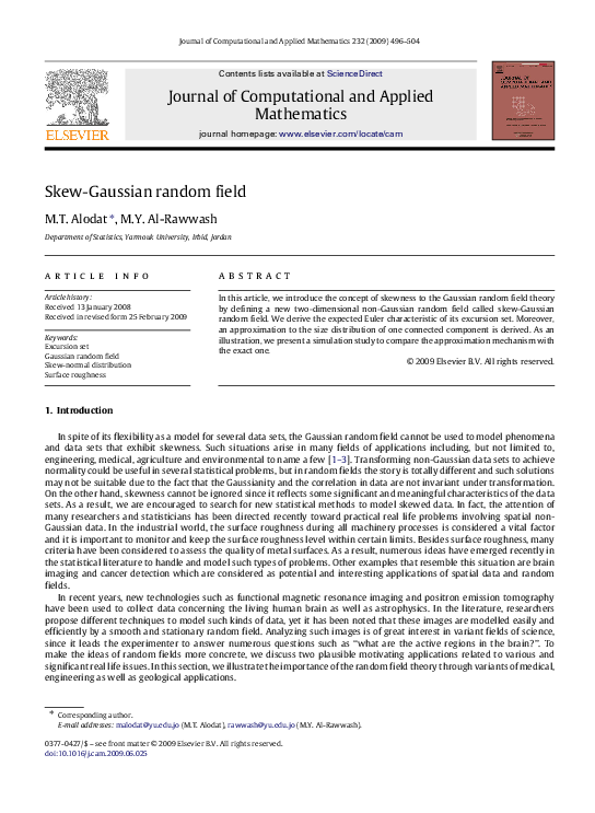 Pdf Skew Gaussian Random Field Mohammad Al Rawwash