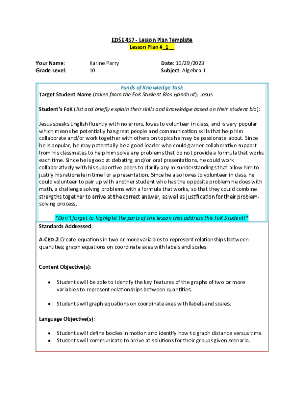 (DOC) CSULB EDSE 459 Lesson Plan 3 [Lesson Plan Incorporating ELD ...