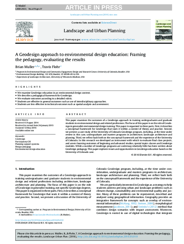 (PDF) A Geodesign approach to environmental design education: Framing ...