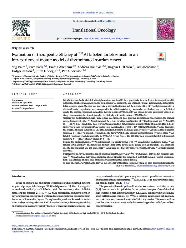 (PDF) Evaluation of therapeutic efficacy of 211At-labeled farletuzumab ...