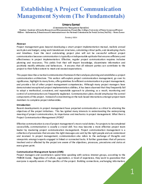 (PDF) Establishing A Project Communication Management System (The ...