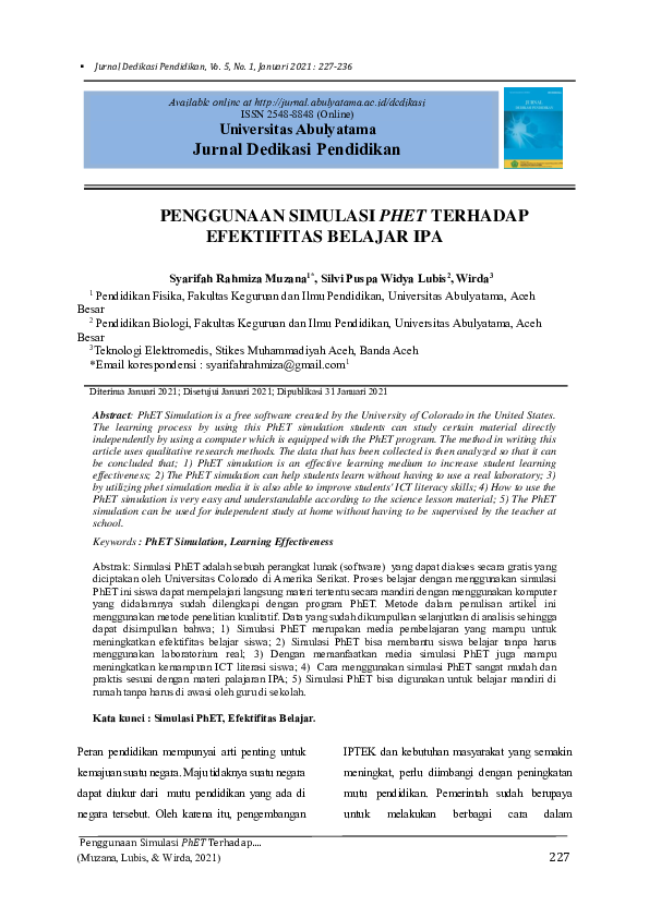 (PDF) Penggunaan Simulasi Phet Terhadap Efektifitas Belajar Ipa
