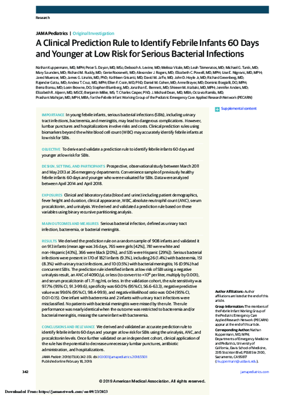 (PDF) A Clinical Prediction Rule to Identify Febrile Infants 60 Days ...