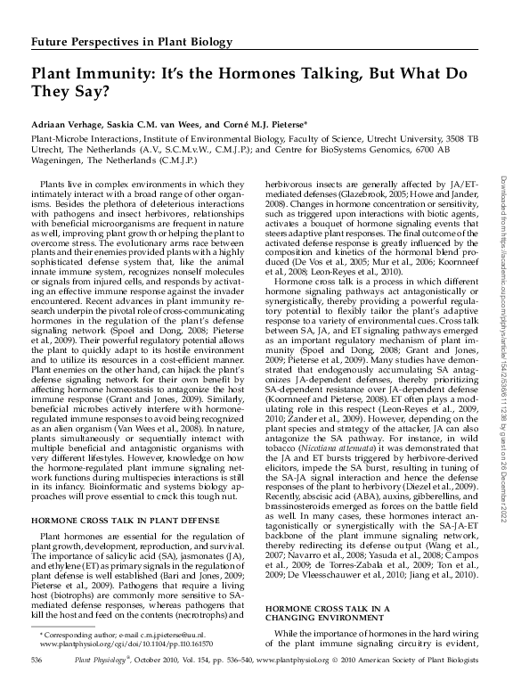 (PDF) Plant Immunity: It’s the Hormones Talking, But What Do They Say?