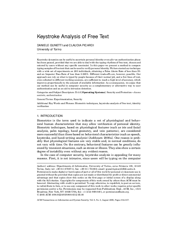 (PDF) Keystroke analysis of free text