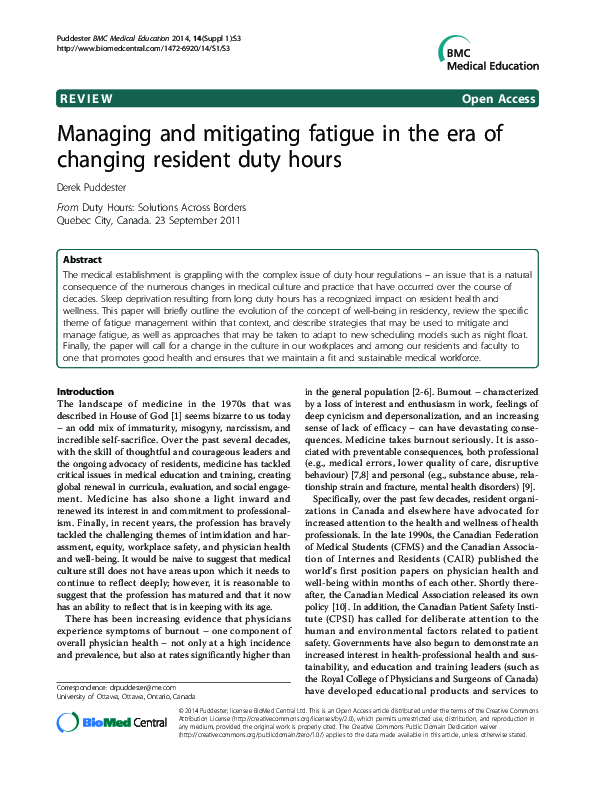 (PDF) Managing and mitigating fatigue in the era of changing resident ...