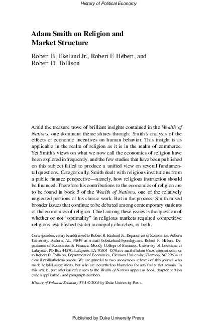 (PDF) Adam Smith on Religion and Market Structure