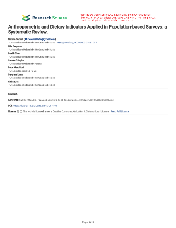 (PDF) Anthropometric and Dietary Indicators Applied in Population-based ...