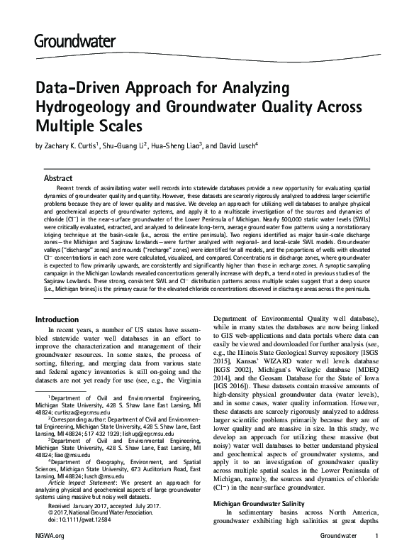 (PDF) Data-Driven Approach for Analyzing Hydrogeology and Groundwater Quality Across Multiple Scales