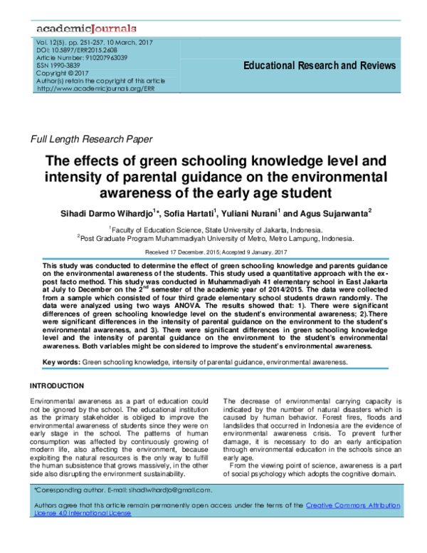 (PDF) The effects of green schooling knowledge level and intensity of ...