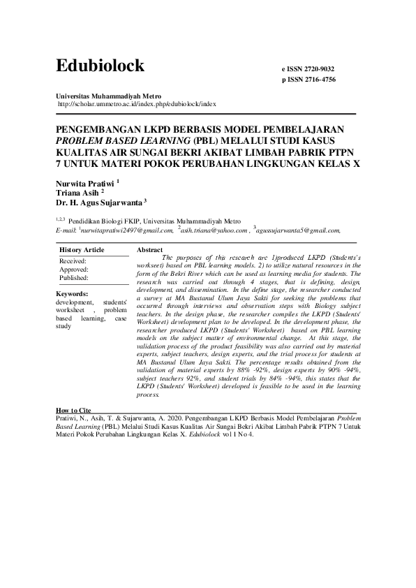 (PDF) Pengembangan LKPD Berbasis Model Pembelajaran Problem Based Learning (PBL) Melalui Studi ...
