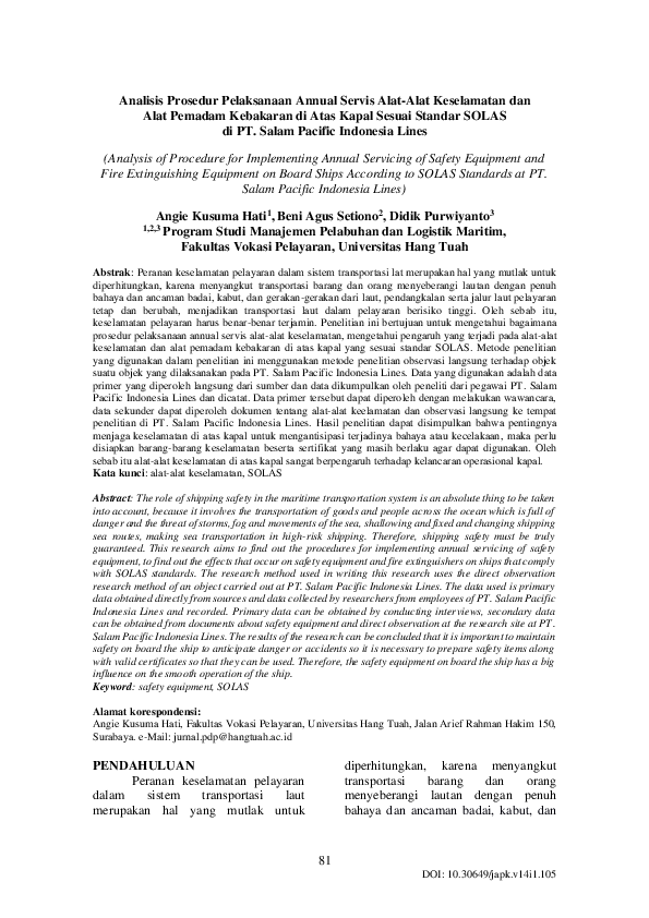 (PDF) Analisis Prosedur Pelaksanaan Annual Servis Alat-Alat Keselamatan ...