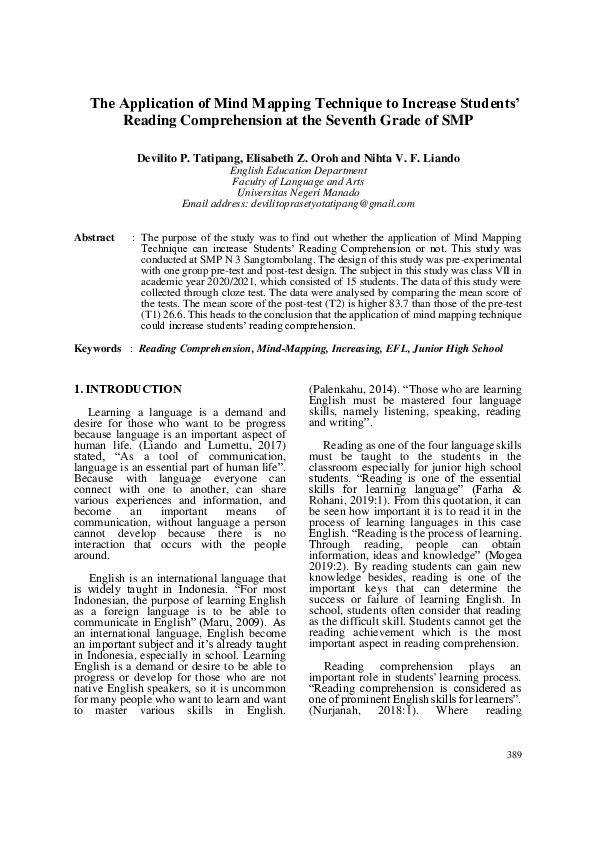(PDF) Application of Mind Mapping Technique to Increase Students’ Reading Comprehension at the ...