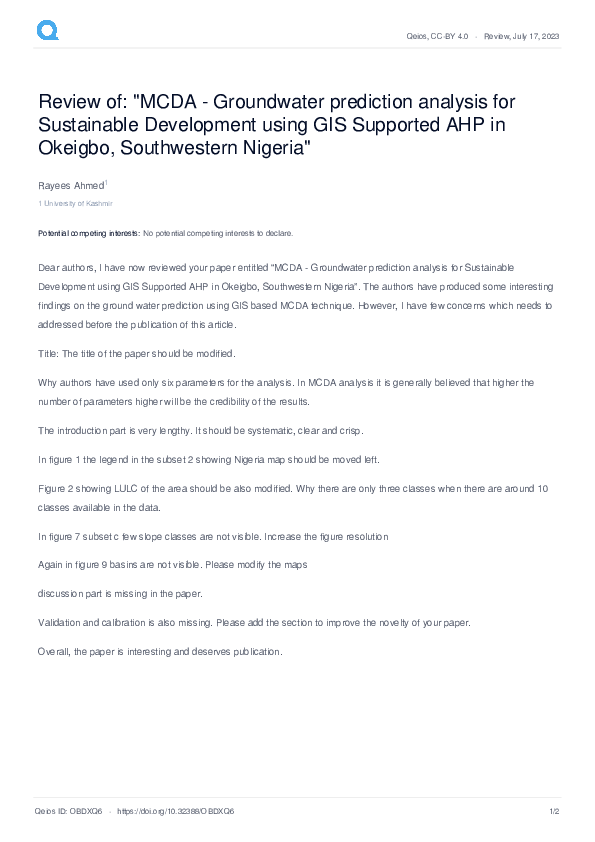 (PDF) Review of: "MCDA - Groundwater prediction analysis for Sustainable Development using GIS ...