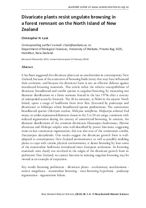 (PDF) Divaricate plants resist ungulate browsing in a forest remnant on ...