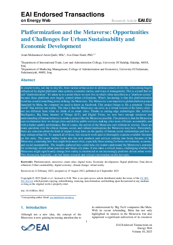 (PDF) Platformization and the Metaverse: Opportunities and Challenges for Urban Sustainability ...