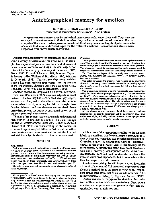 (PDF) Autobiographical memory for emotion