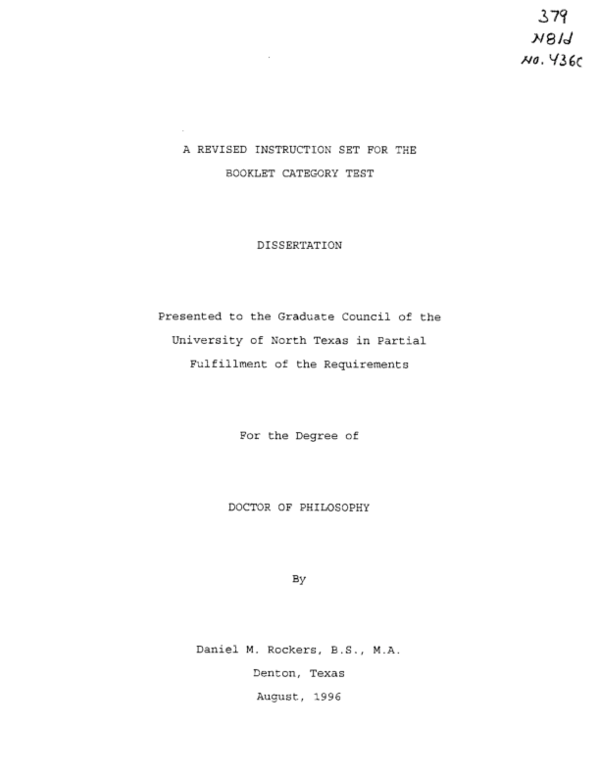 (PDF) A Revised Instruction Set for the Booklet Category Test