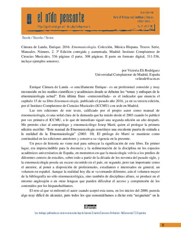 (PDF) Reseñas de Cámara de Landa, Enrique. 2016. Etnomusicología ...