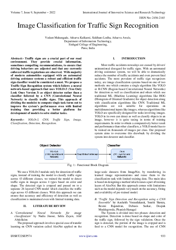 (PDF) Image Classification for Traffic Sign Recognition