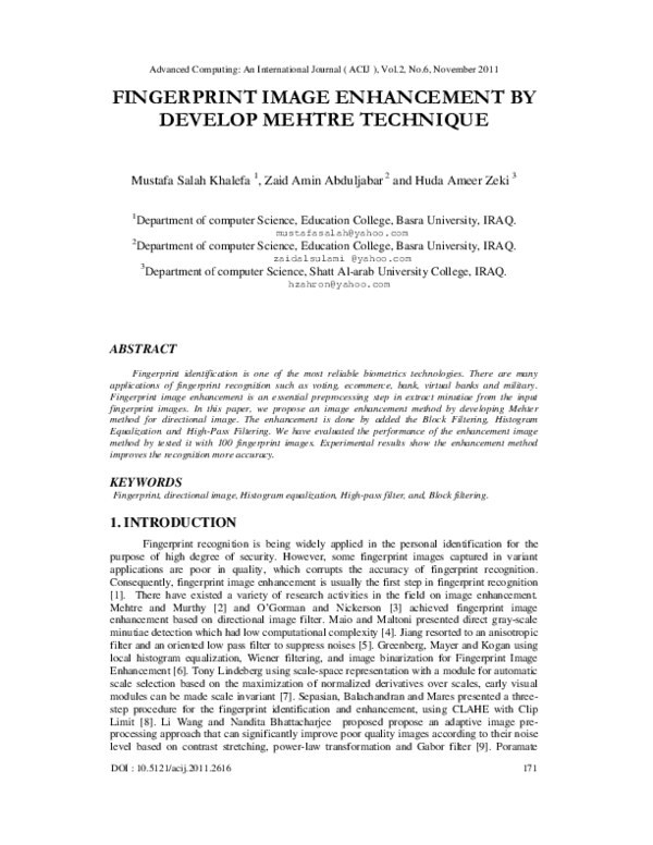 (PDF) Fingerprint Image Enhancement By Develop Mehtre Technique