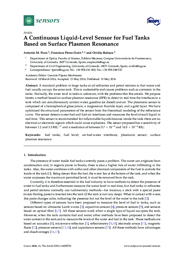(PDF) A Continuous Liquid-Level Sensor for Fuel Tanks Based on Surface ...