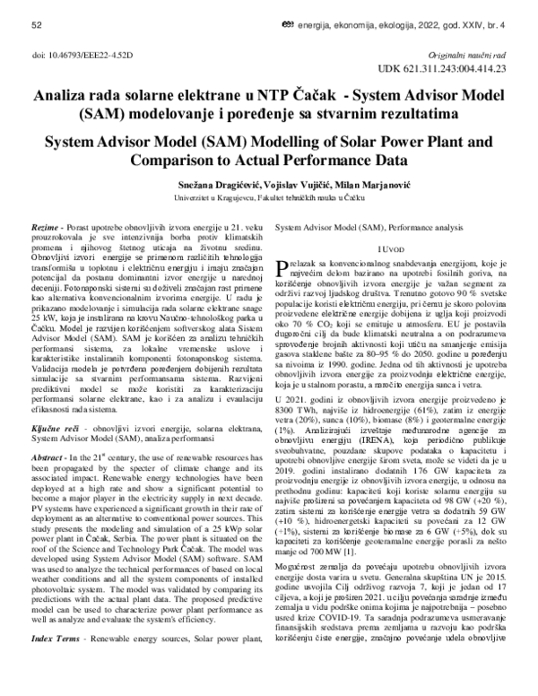 (PDF) Analiza rada solarne elektrane u NTP Čačak – System Advisor Model ...