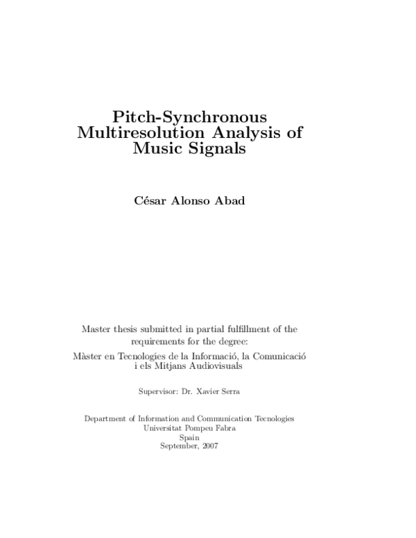 Pdf Pitch Synchronous Multiresolution Analysis Of Music Signals