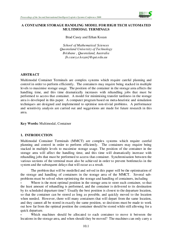 (PDF) A Container Storage Handling Model for High Tech Automated Multimodal Terminals