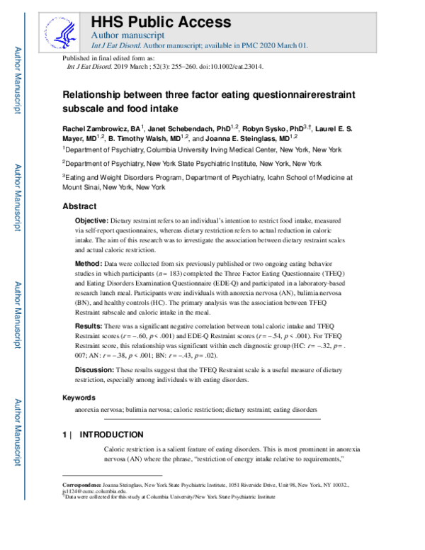 (PDF) Relationship between three factor eating questionnaire-restraint ...