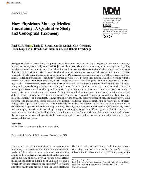 (PDF) How Physicians Manage Medical Uncertainty: A Qualitative Study ...