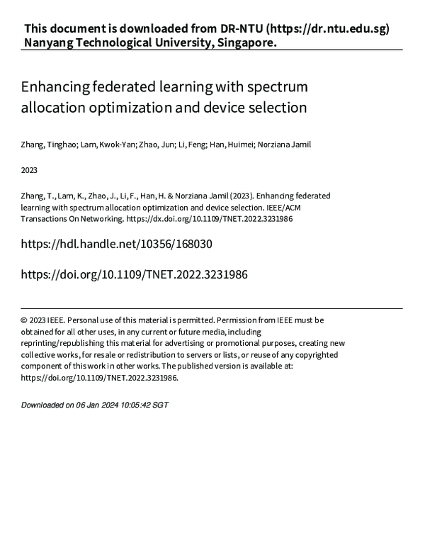Pdf Enhancing Federated Learning With Spectrum Allocation Optimization And Device Selection 