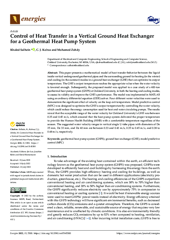(PDF) Control of Heat Transfer in a Vertical Ground Heat Exchanger for ...