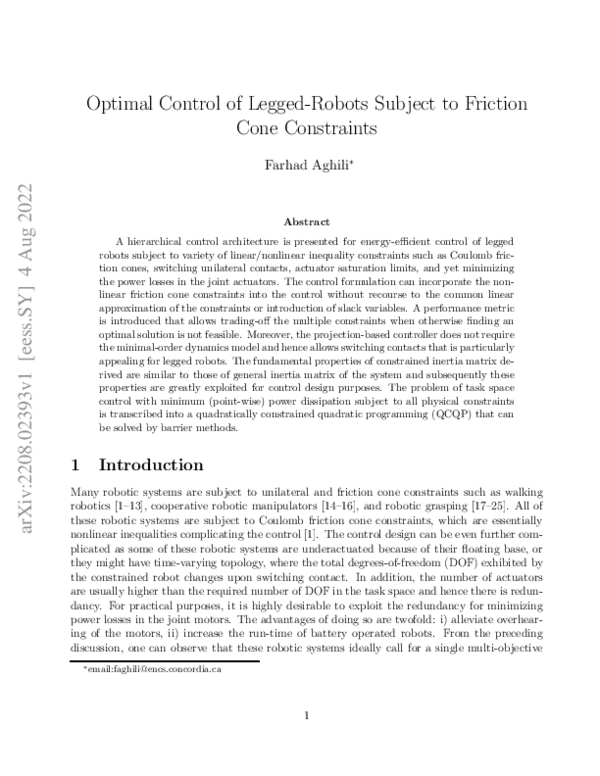 (PDF) Optimal Control of Legged-Robots Subject to Friction Cone Constraints